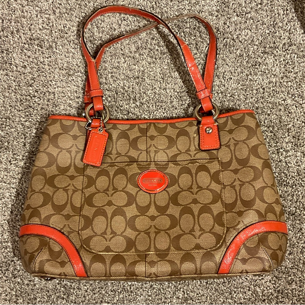 Coach Signature Print Leather Satchel Purse, Tan & Co… - Gem